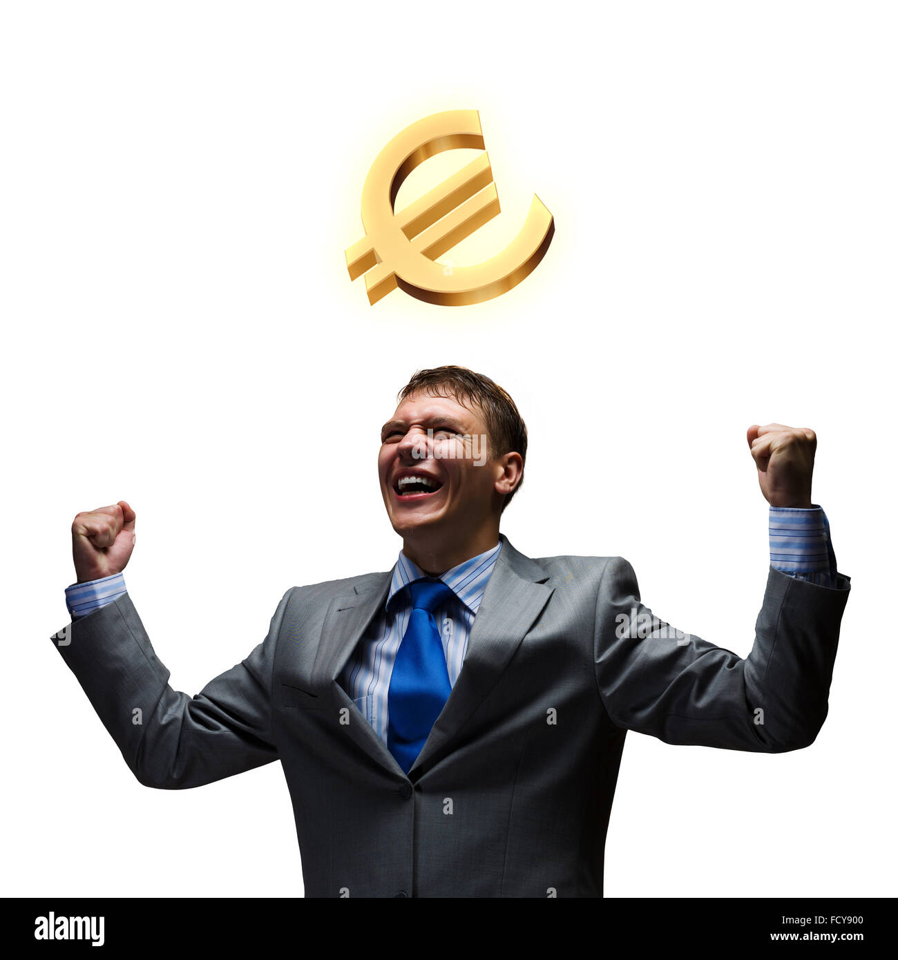 Successful businessman screaming in sky. Money concept Stock Photo - Alamy