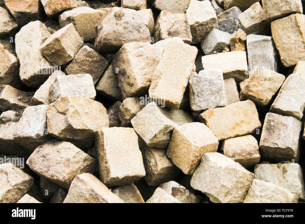 paving, granite sett, setts in a heap, stone block road pavement Stock ...