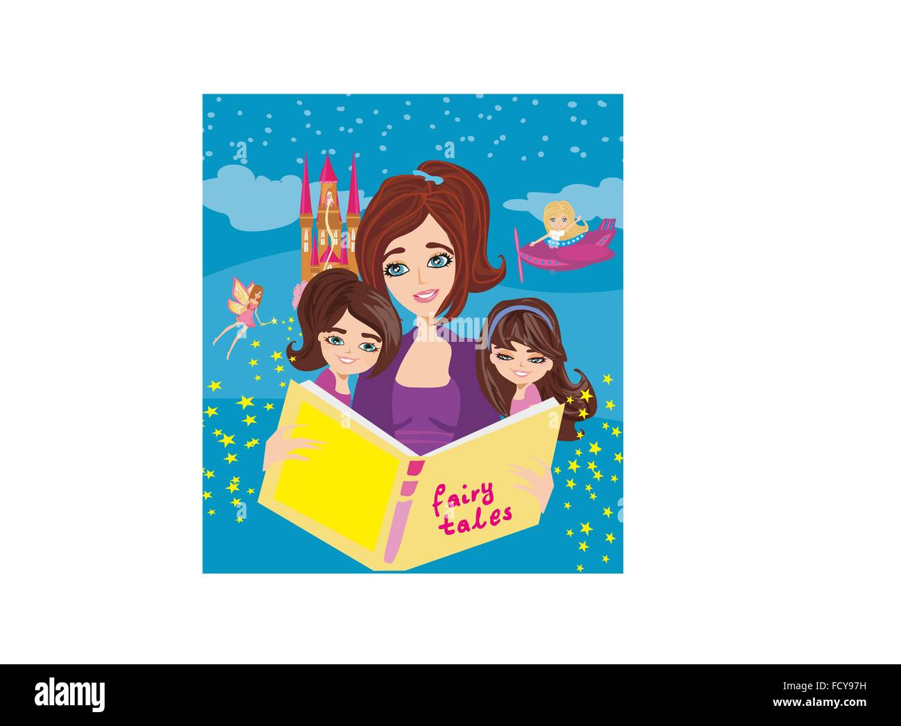 Illustration book castle reading Cut Out Stock Images & Pictures - Alamy