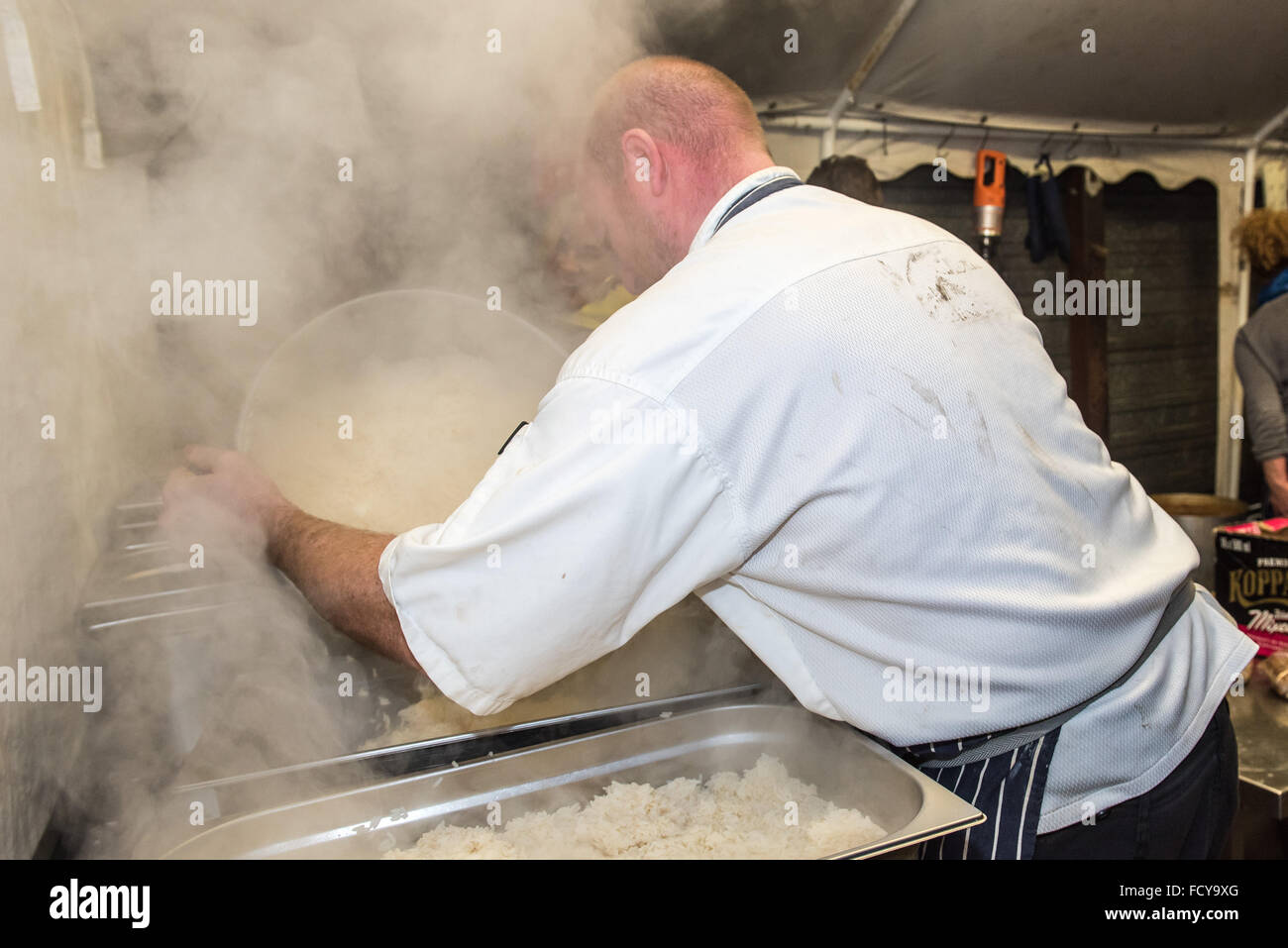 Chef Sparky Brodie Palmer pours steaming hot rice into gastros ready ...