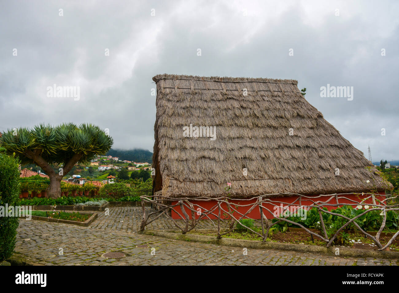 Traditional settlement farmers triangular thatched houses in Santana ...