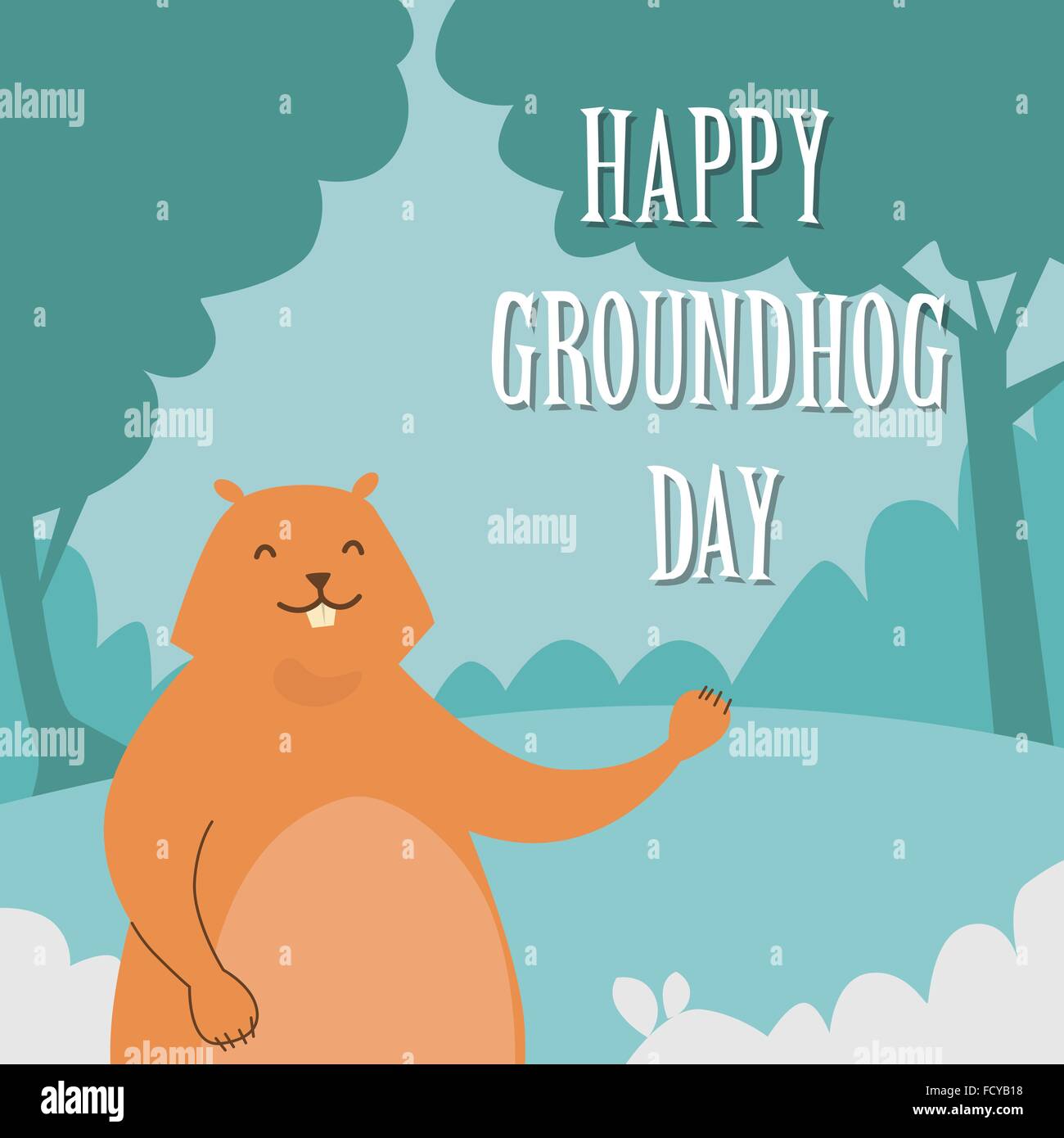Groundhog Day Happy Animal Waving Paw Greeting Card Stock Vector Image ...
