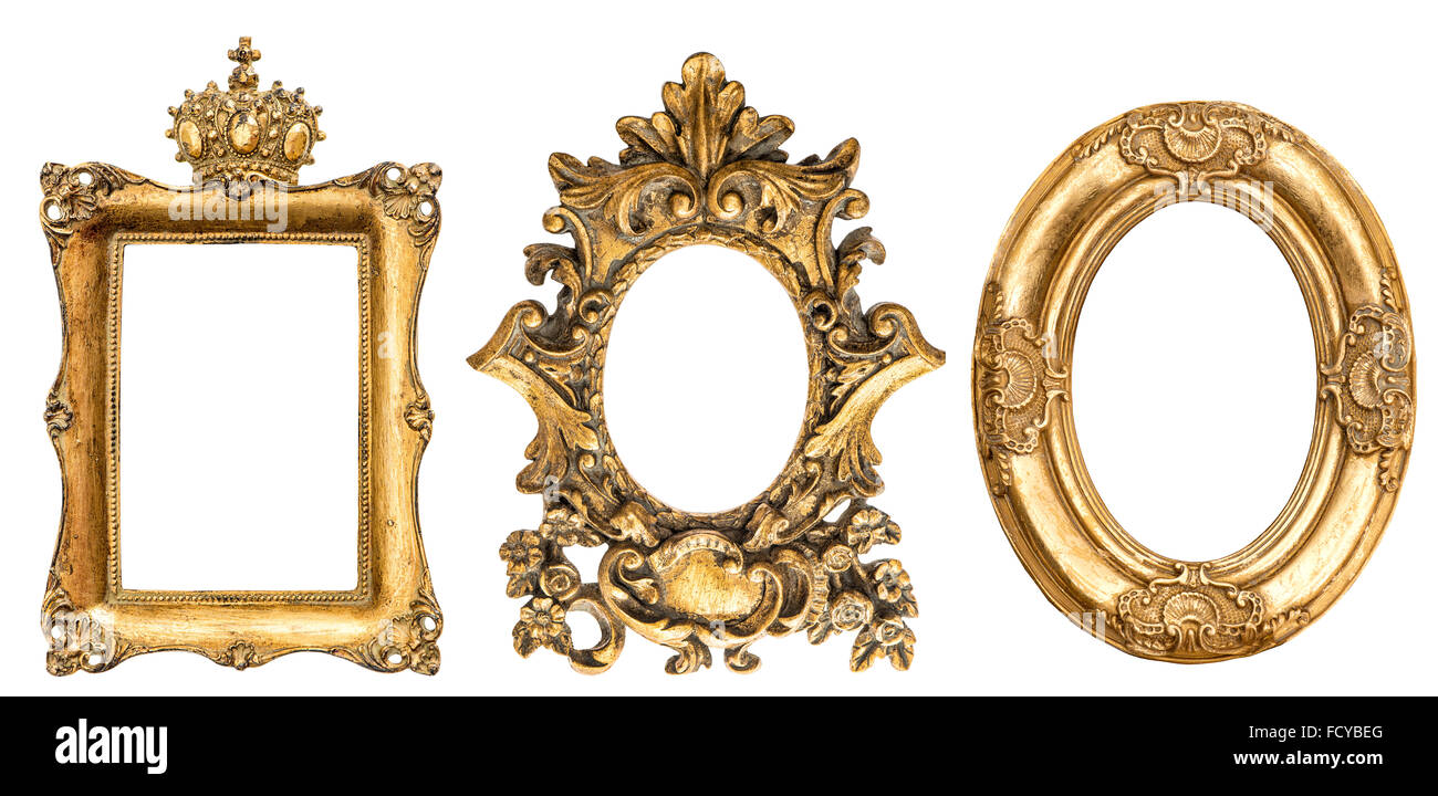 Baroque golden picture frame isolated on white background. Vintage ...