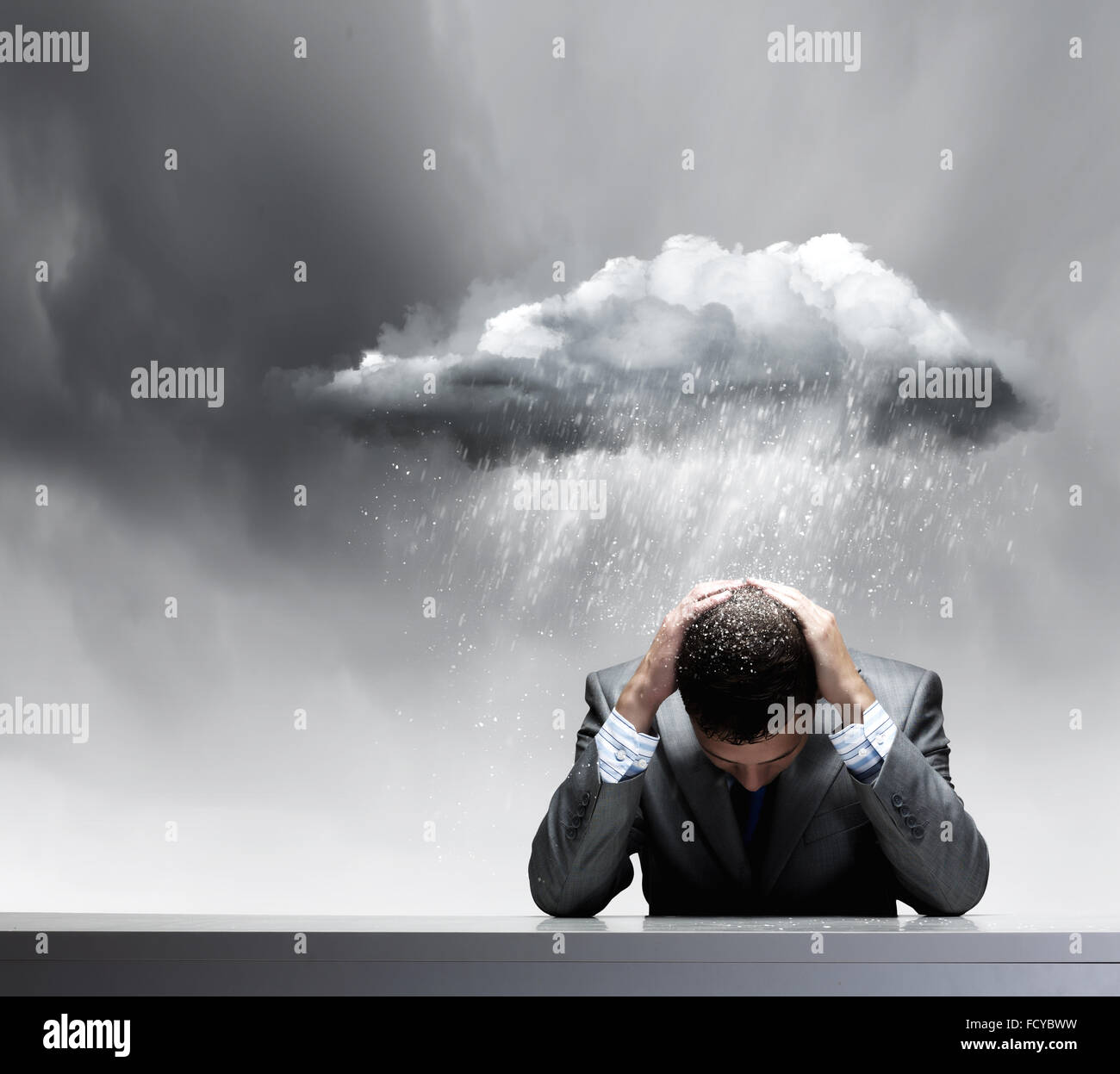 Sad Man Sitting Under Rain High Resolution Stock Photography and Images ...