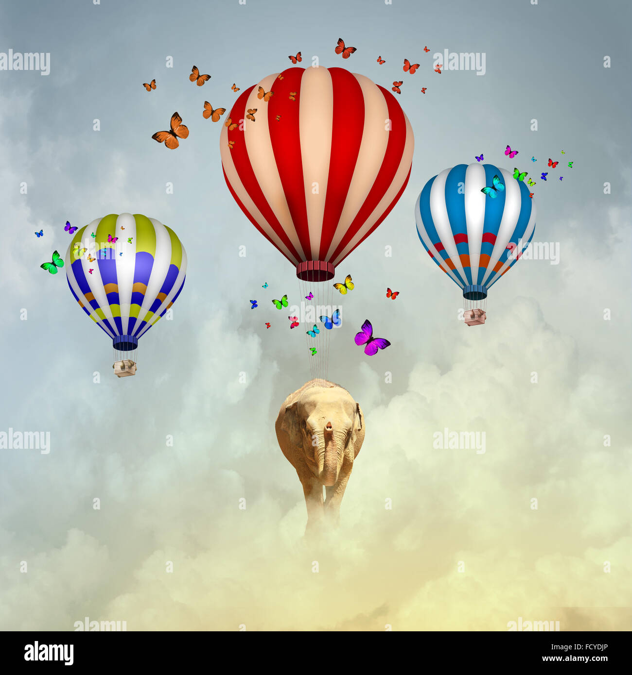 Elephant flying in sky on colorful aerostat Stock Photo - Alamy