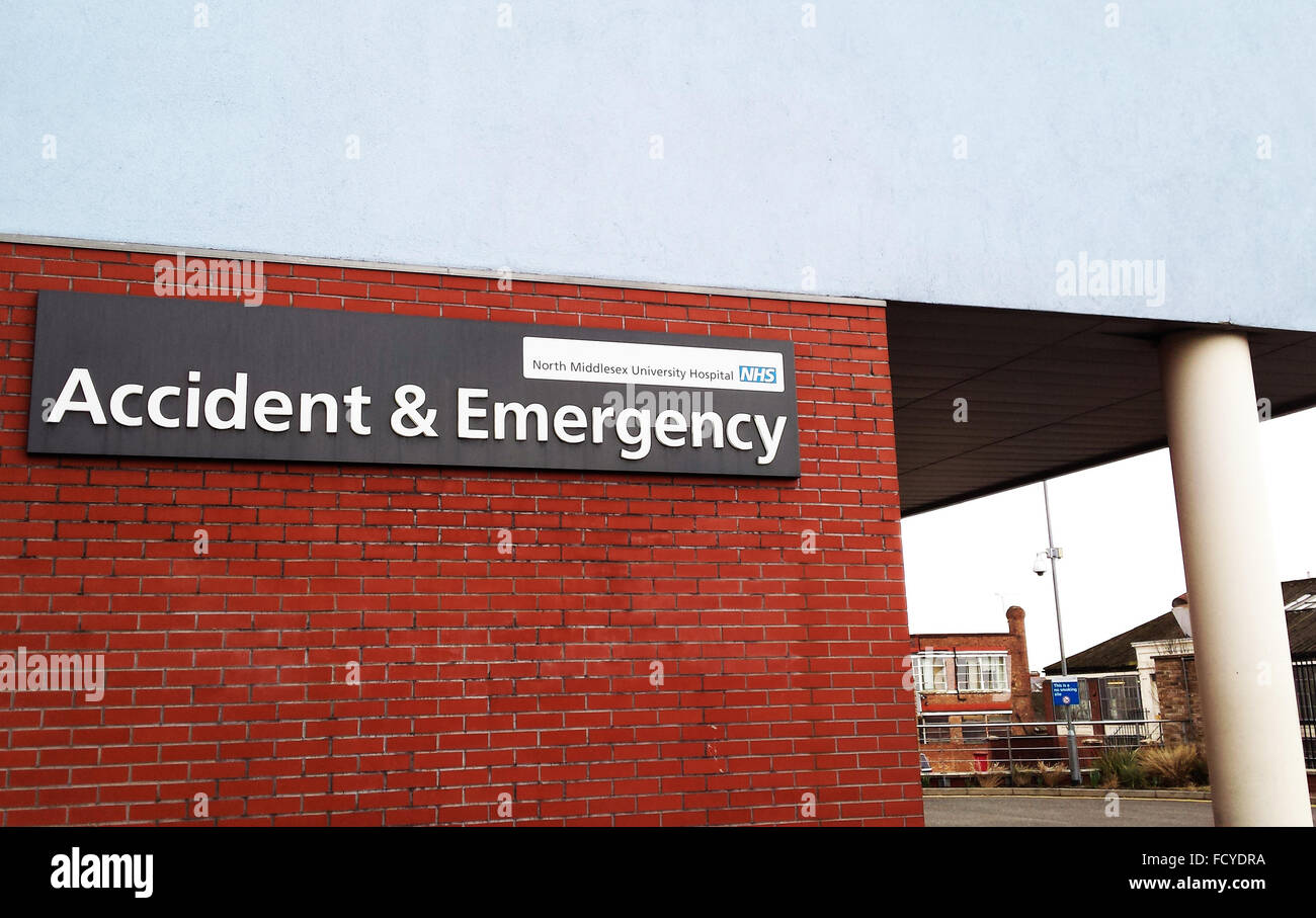 Accident & Emergency sign at North Middlesex University Hospital in ...