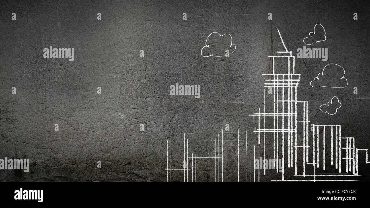 Background image with urban construction sketch on dark background ...