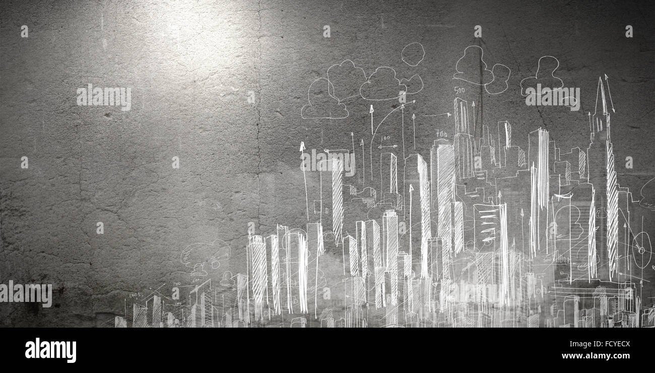 Background image with urban construction sketch on dark background ...