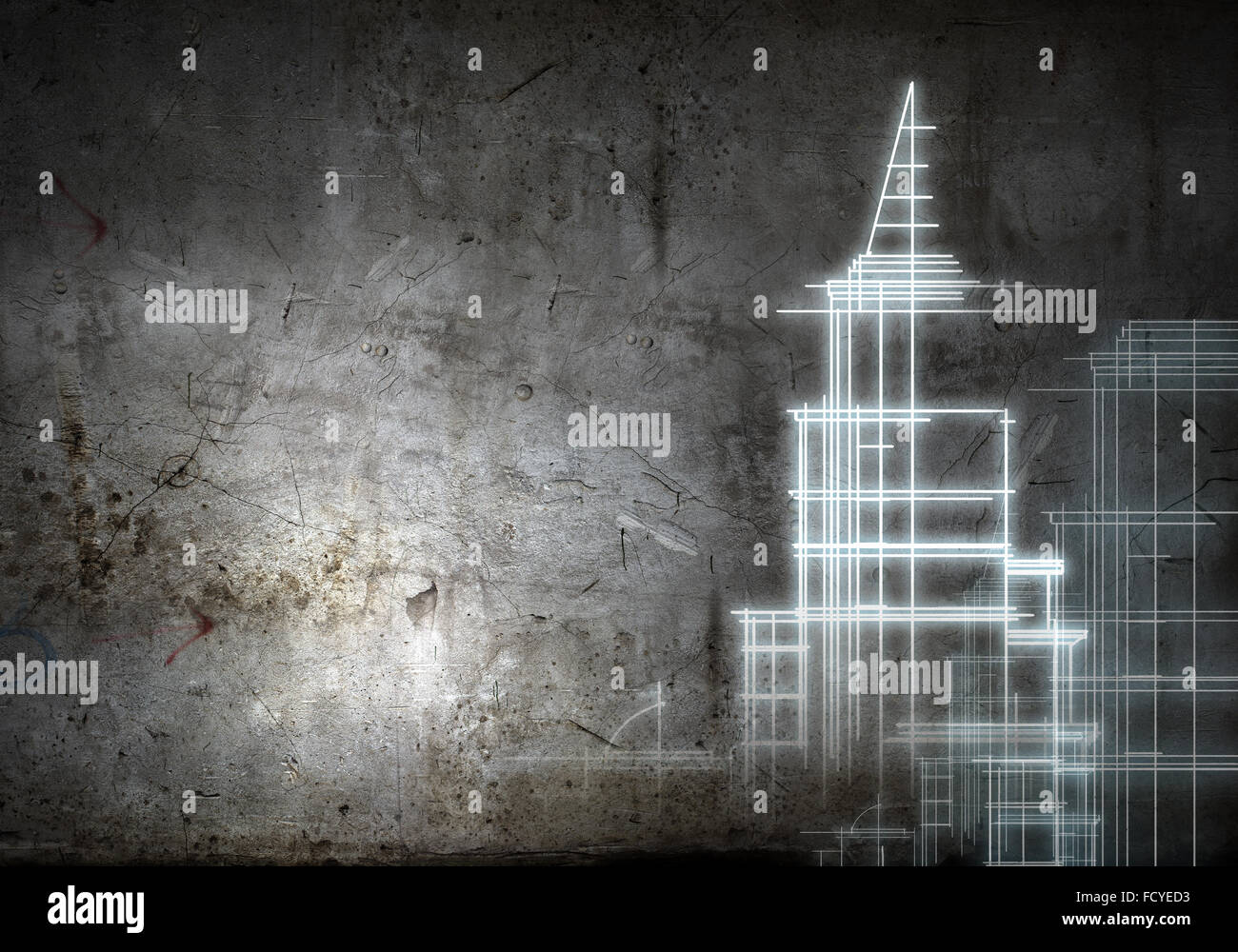 Background image with urban construction sketch on dark background ...