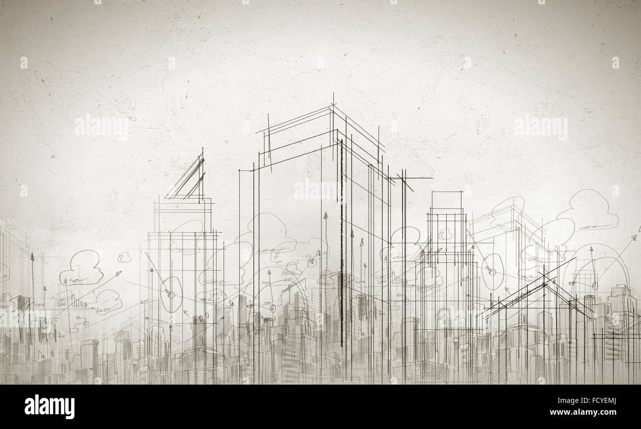 Background image with urban construction sketch on white background ...
