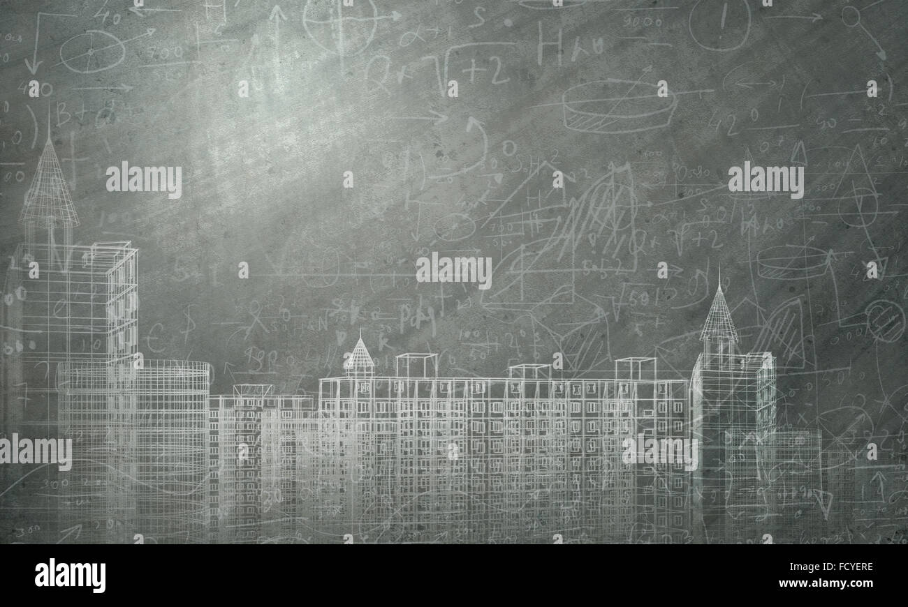 Background image with urban construction sketch on dark background ...