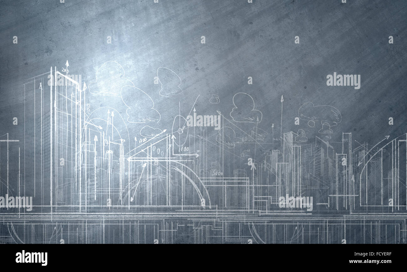 Background image with urban construction sketch on dark background ...