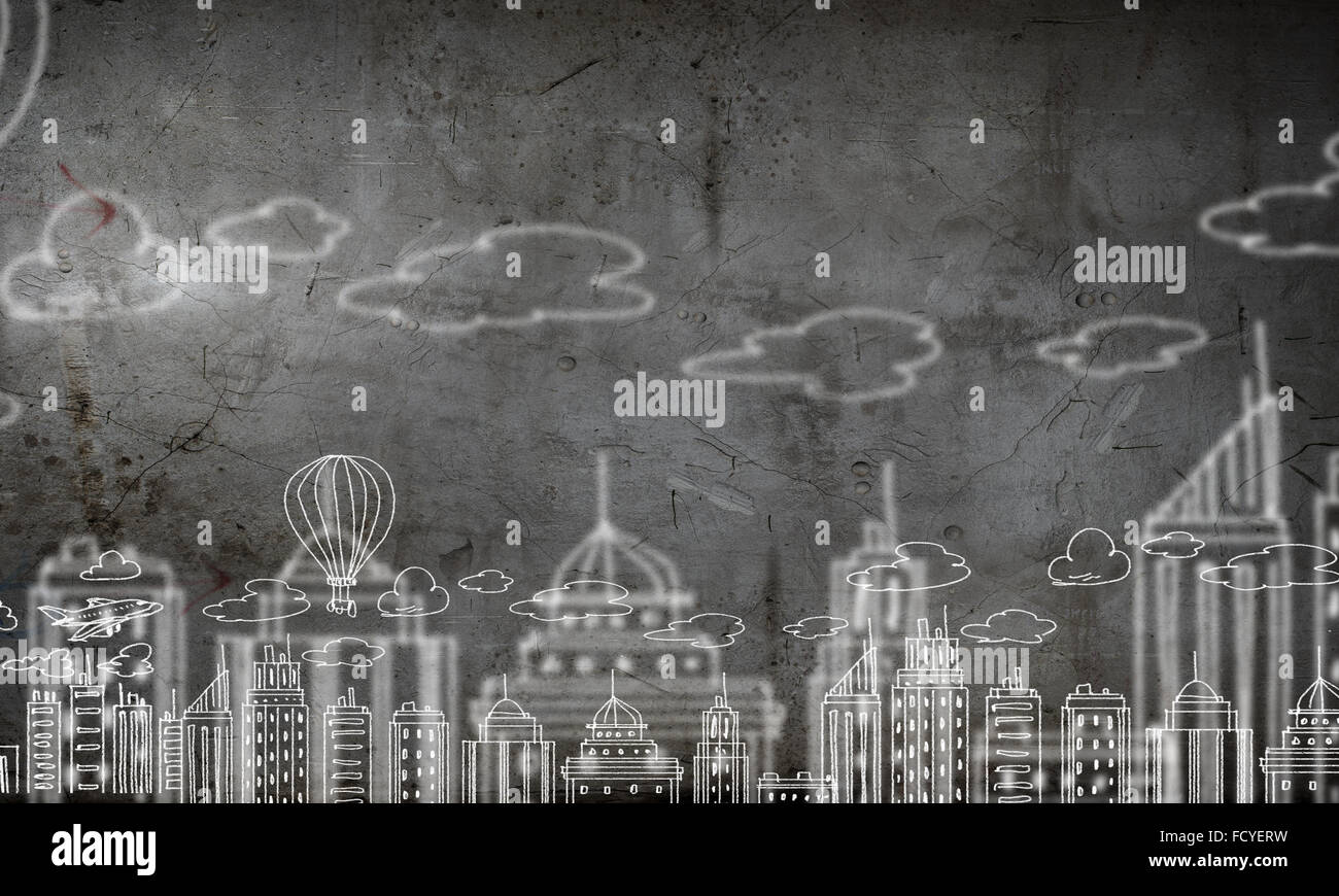 Background image with urban construction sketch on dark background ...