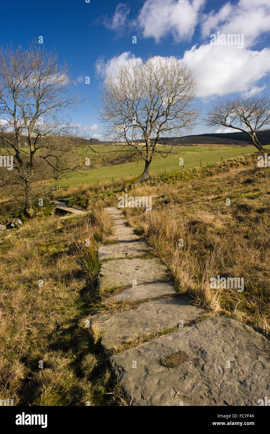 A paved footpath on the Stocks Reservoir circular footpath Stock Photo ...