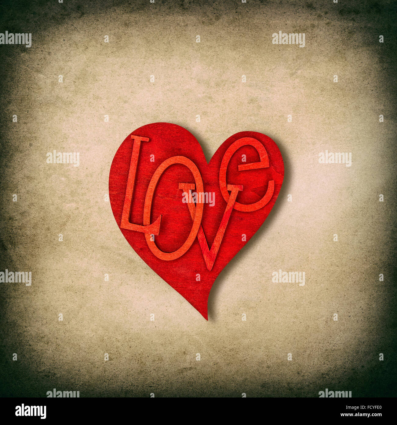 Red Heart Love. Used paper texture. Grungy cardboard. Vintage style ...