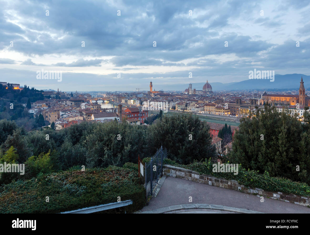 Evening Florence City top view (Italy, Tuscany) on Arno river Stock ...