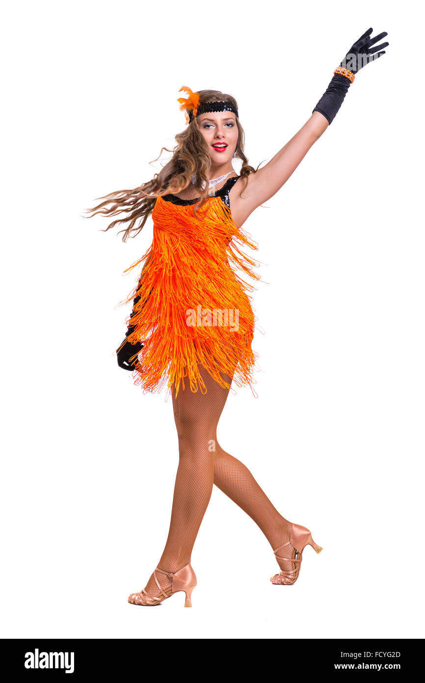 Retro dancer showing some movements against isolated white Stock Photo ...