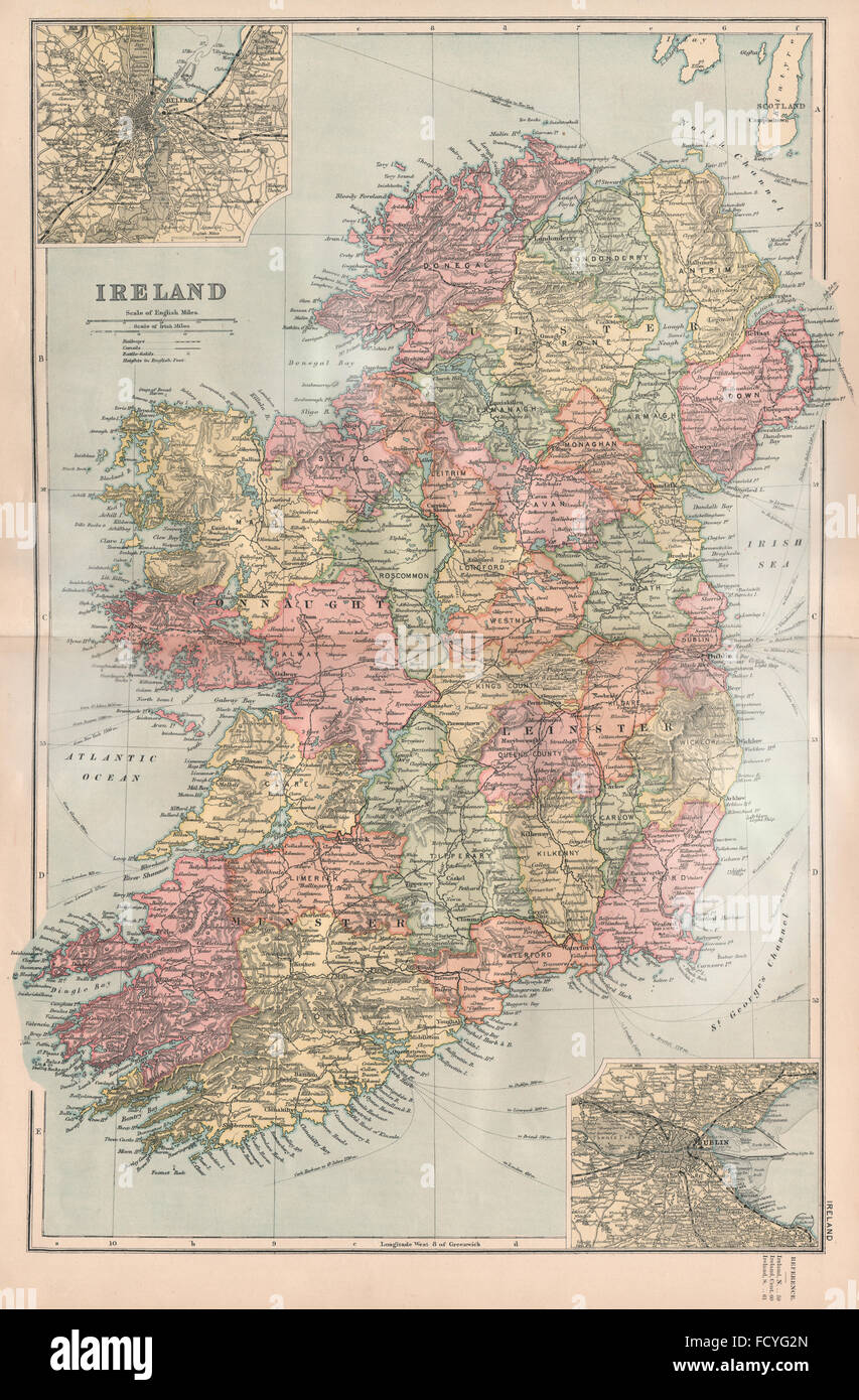 IRELAND: inset Belfast & Dublin. BACON, 1896 antique map Stock Photo ...