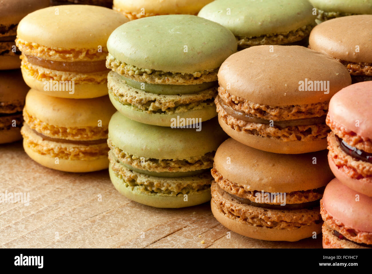 Fresh baked french macarons in rows Stock Photo - Alamy