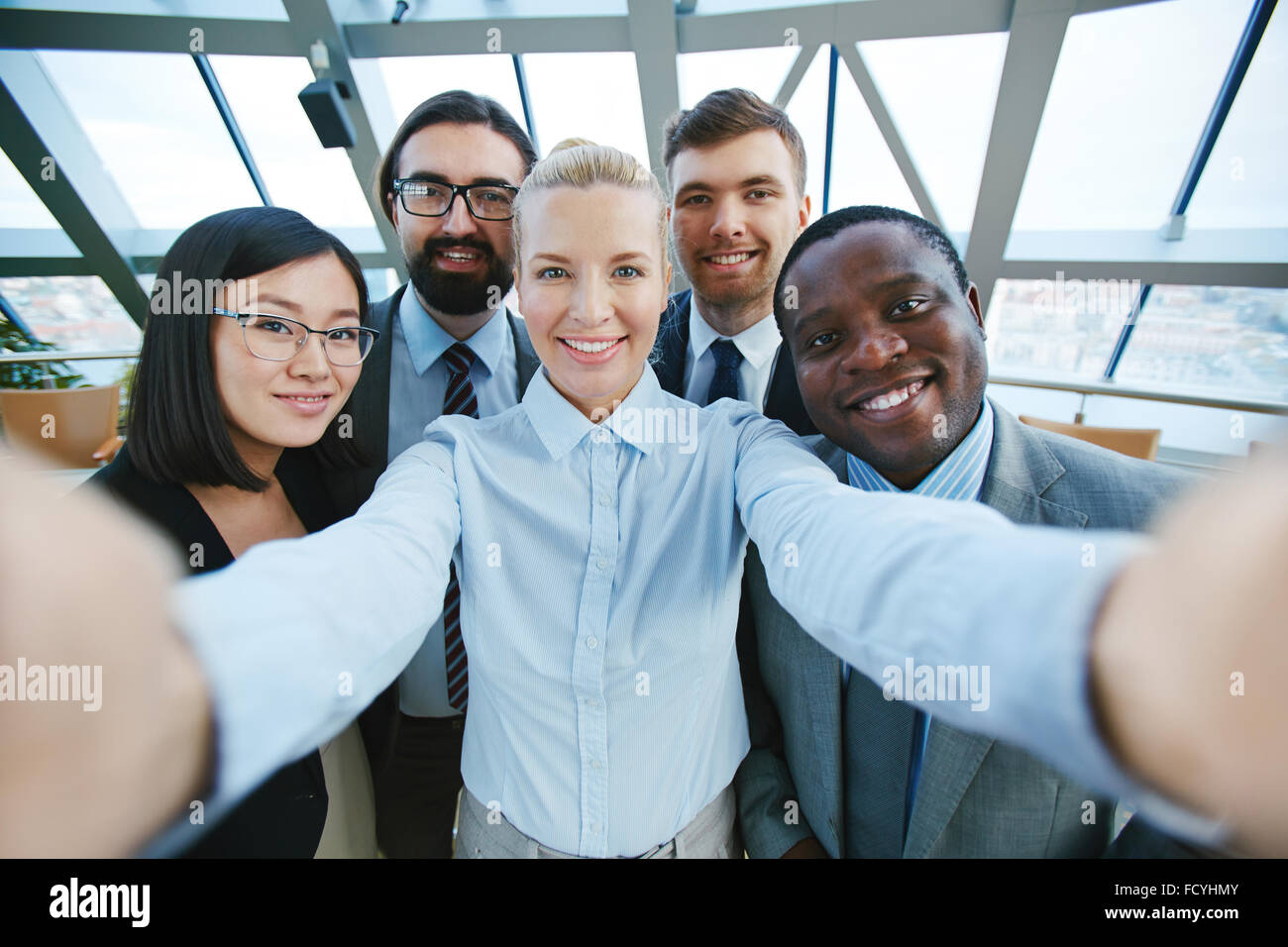 Group employees making selfie hi-res stock photography and images - Alamy