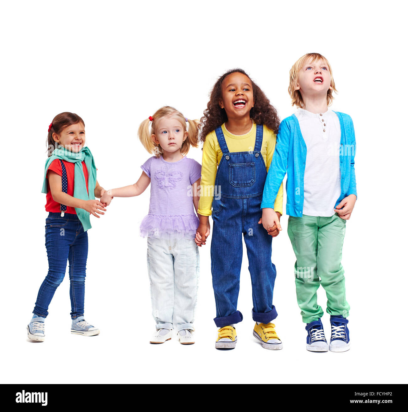 Adorable kids in casual-wear standing in isolation Stock Photo - Alamy