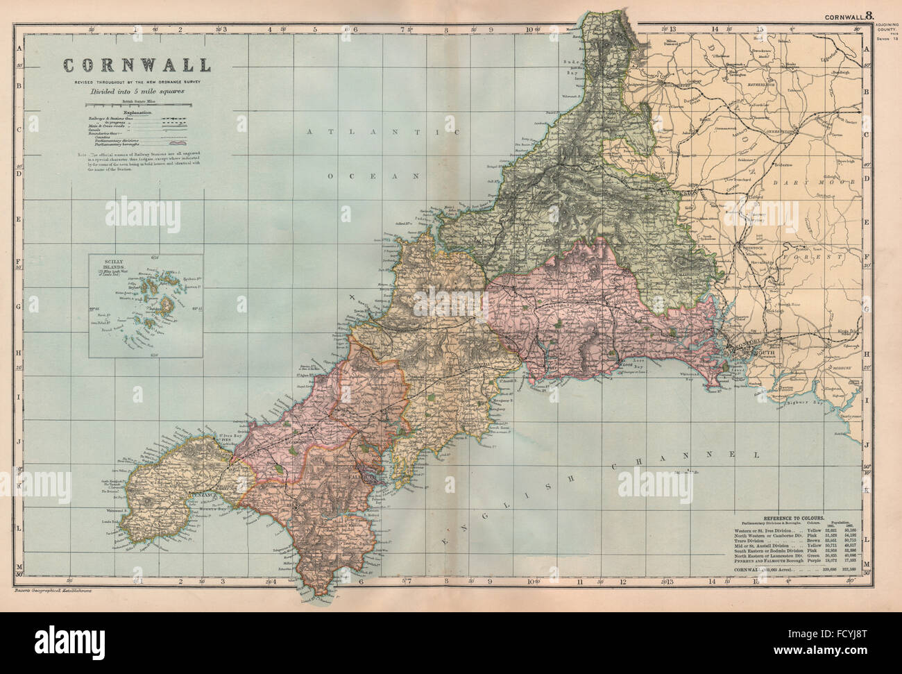 CORNWALL: Showing Parliamentary divisions, boroughs & parks. BACON ...