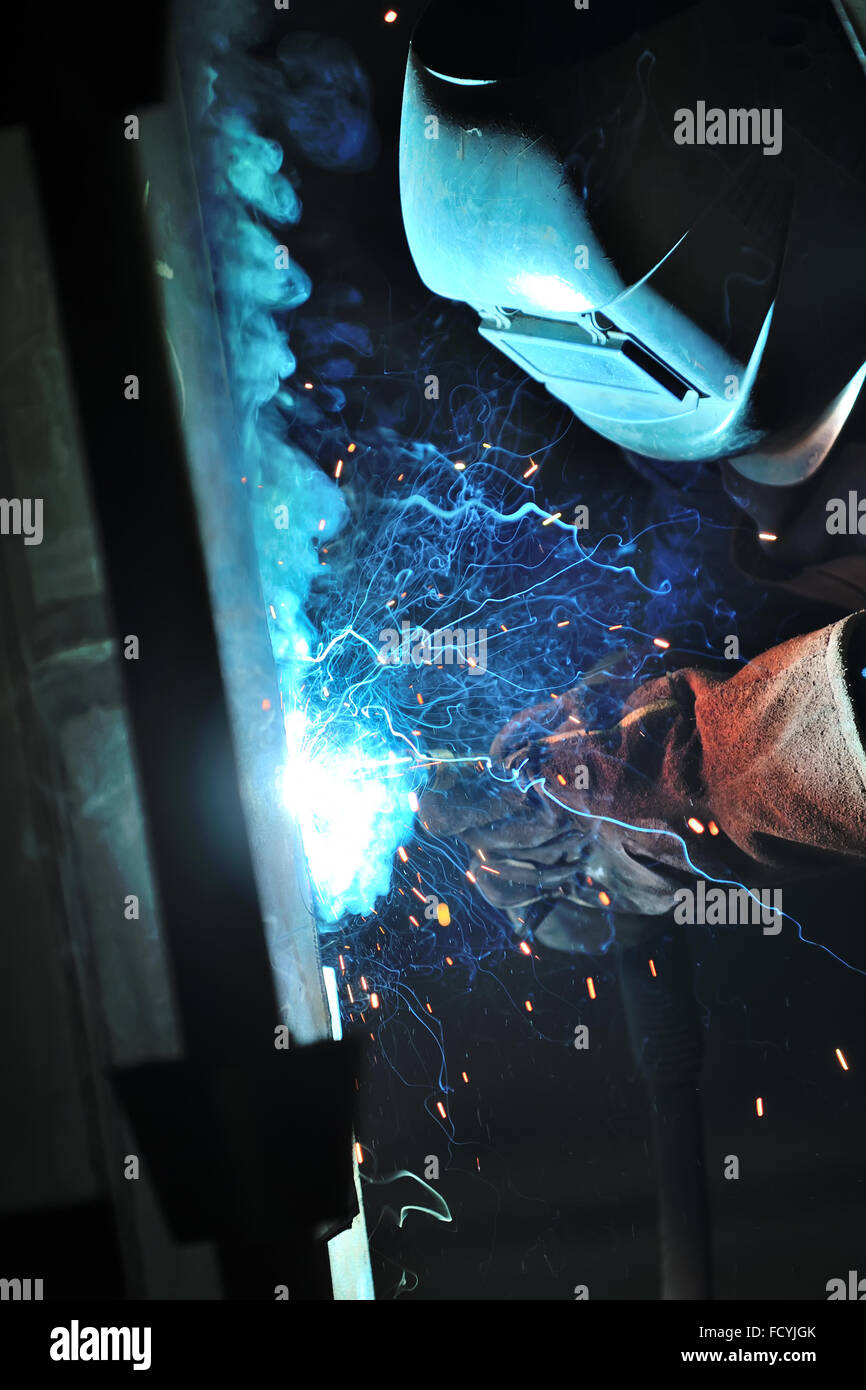 Welding steel structure in factory Stock Photo - Alamy