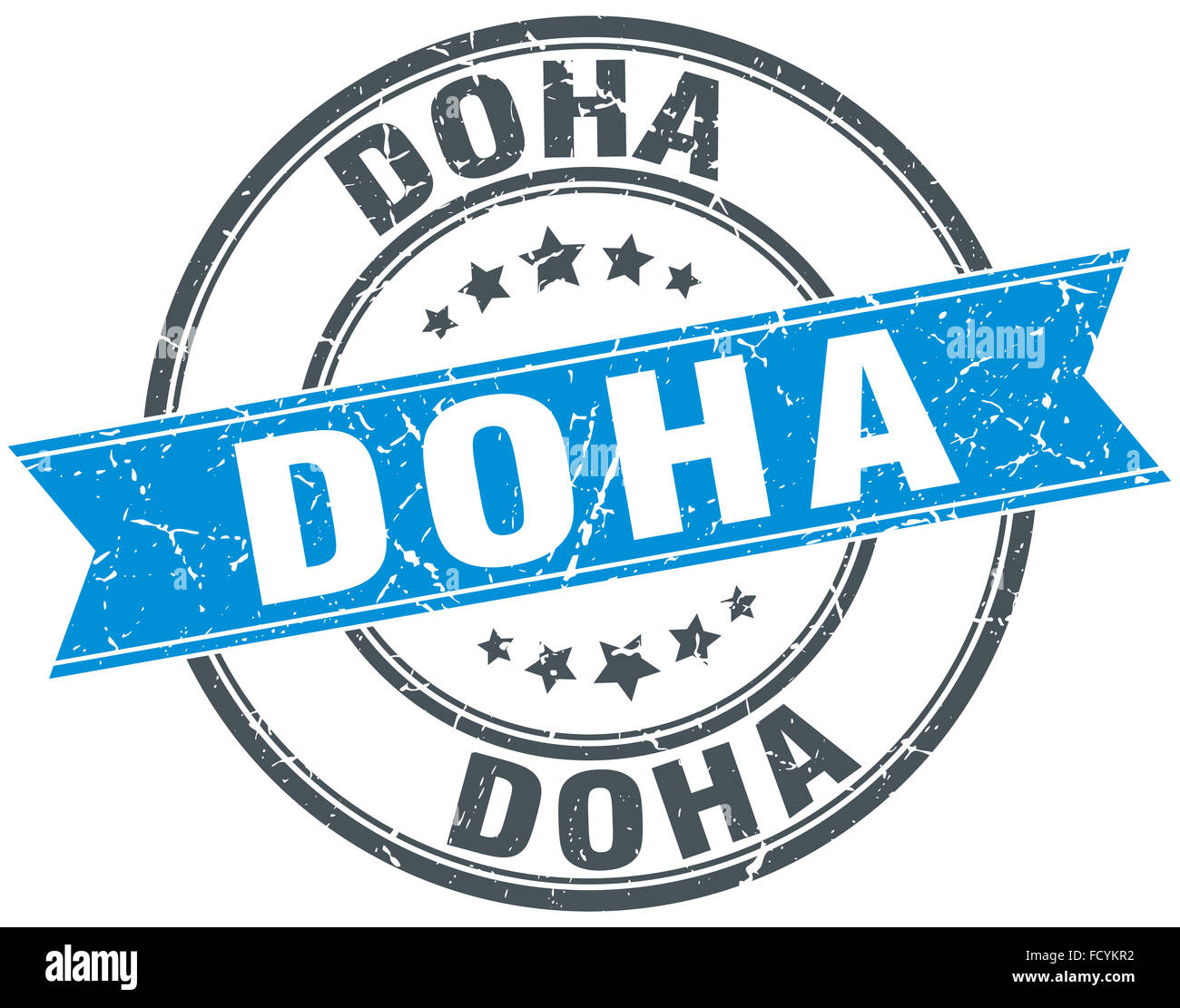 Doha blue round grunge vintage ribbon stamp Stock Photo - Alamy