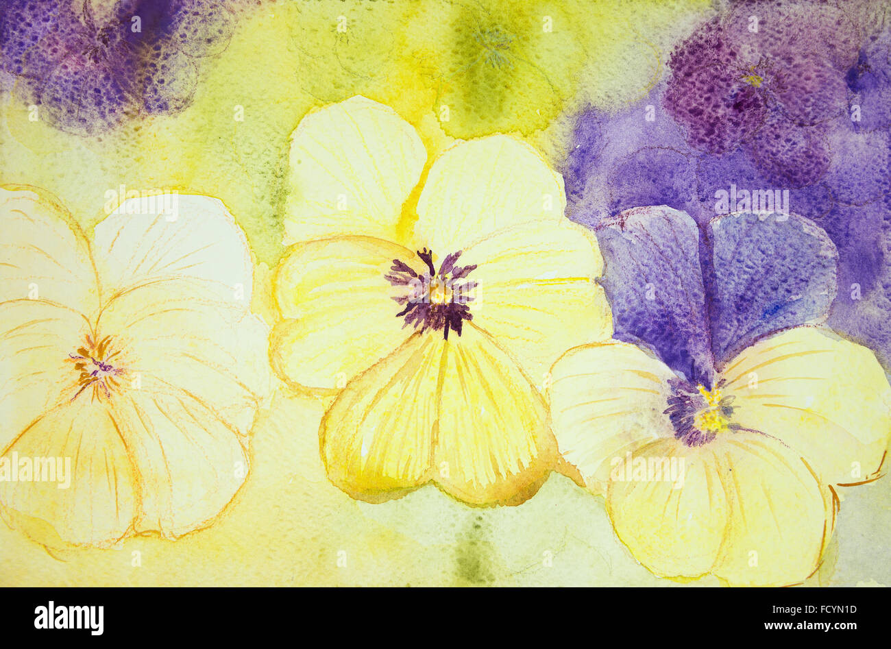 Yellow and purple violets. The dabbing technique near the edges gives a ...