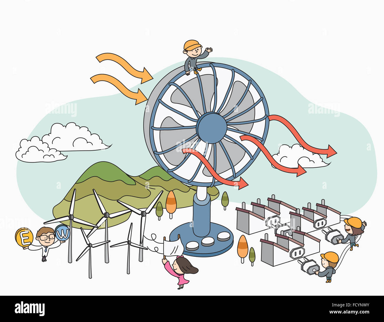 Illustration of wind power generation Stock Photo - Alamy