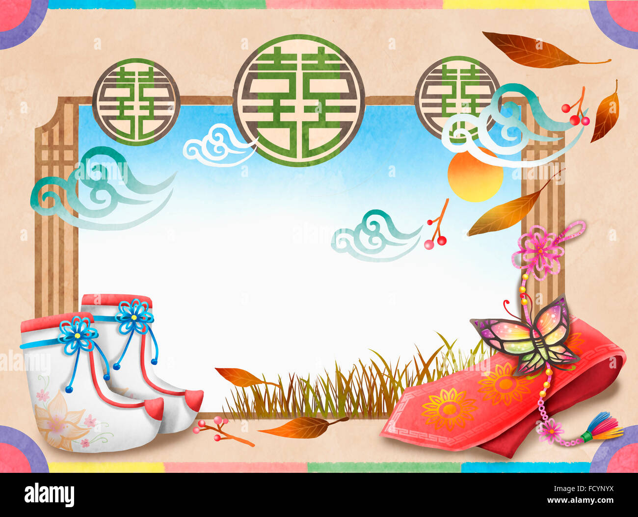 Frame with traditional Korean clothings, beoseon and danggi Stock Photo ...