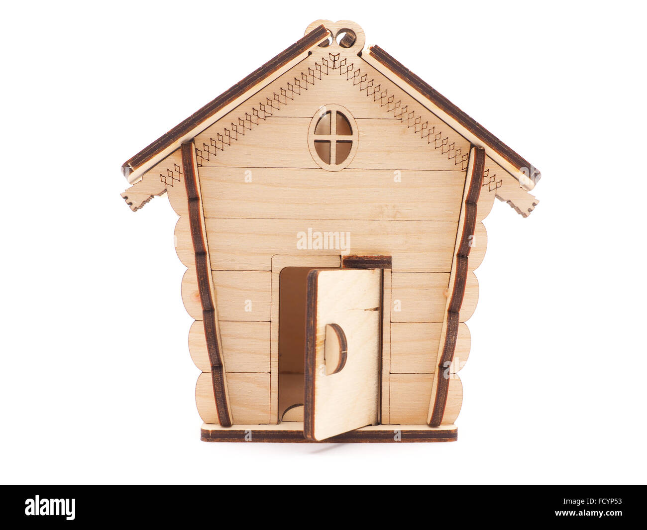 Wooden toy house on a white background Stock Photo - Alamy