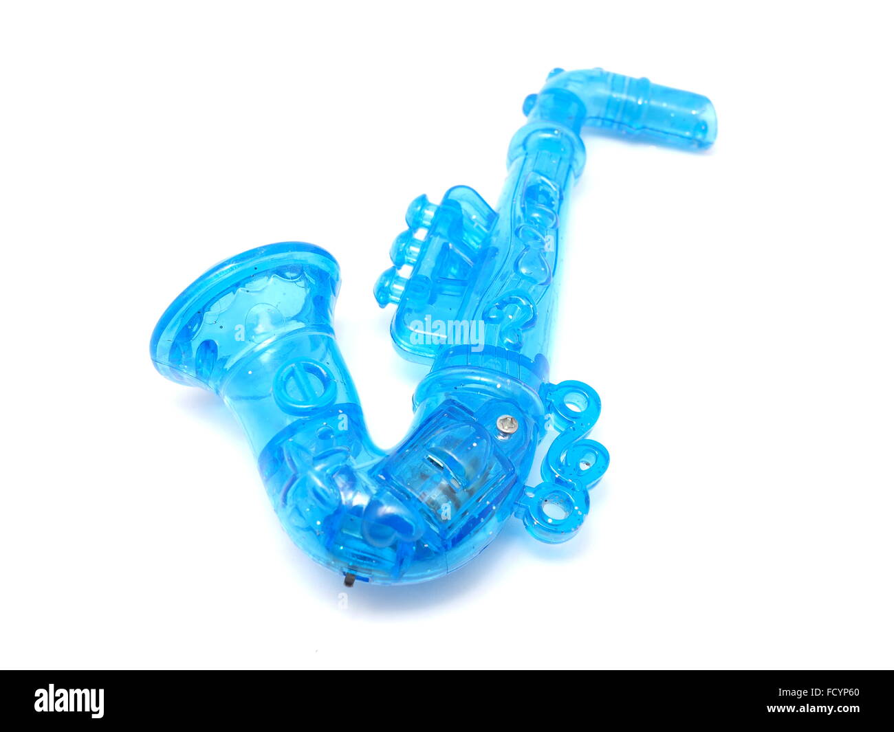 blue toy saxophone on white background Stock Photo - Alamy