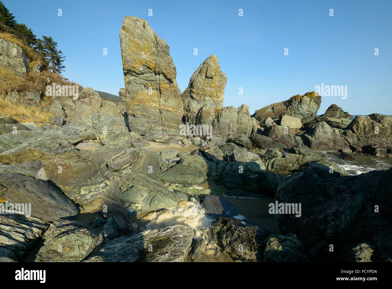 Sea cliffs, rocks and landscapes. Sakhalin Island, Russia Stock Photo ...