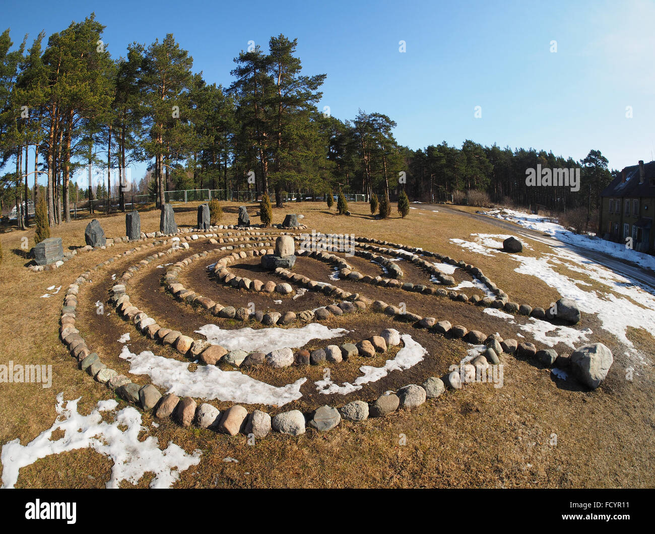 stone labyrinth in a pine forest Stock Photo - Alamy
