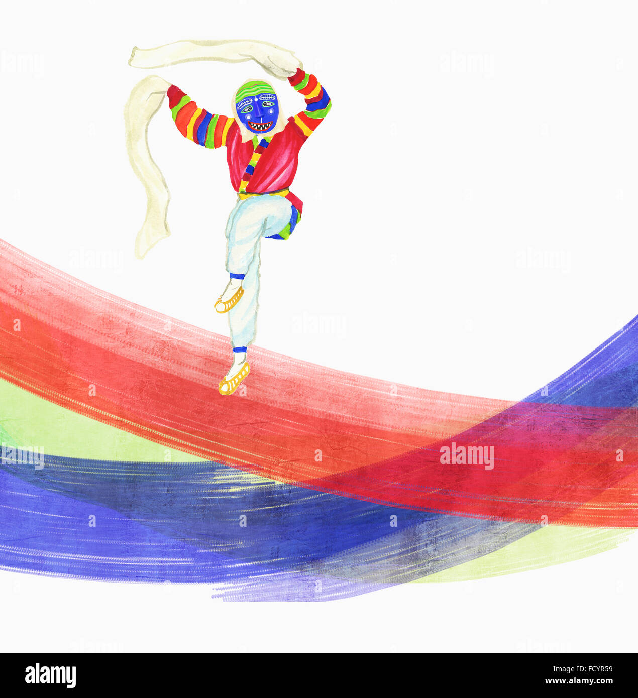 Traditional Korean mask dance, talchum, watercolor Stock Photo - Alamy