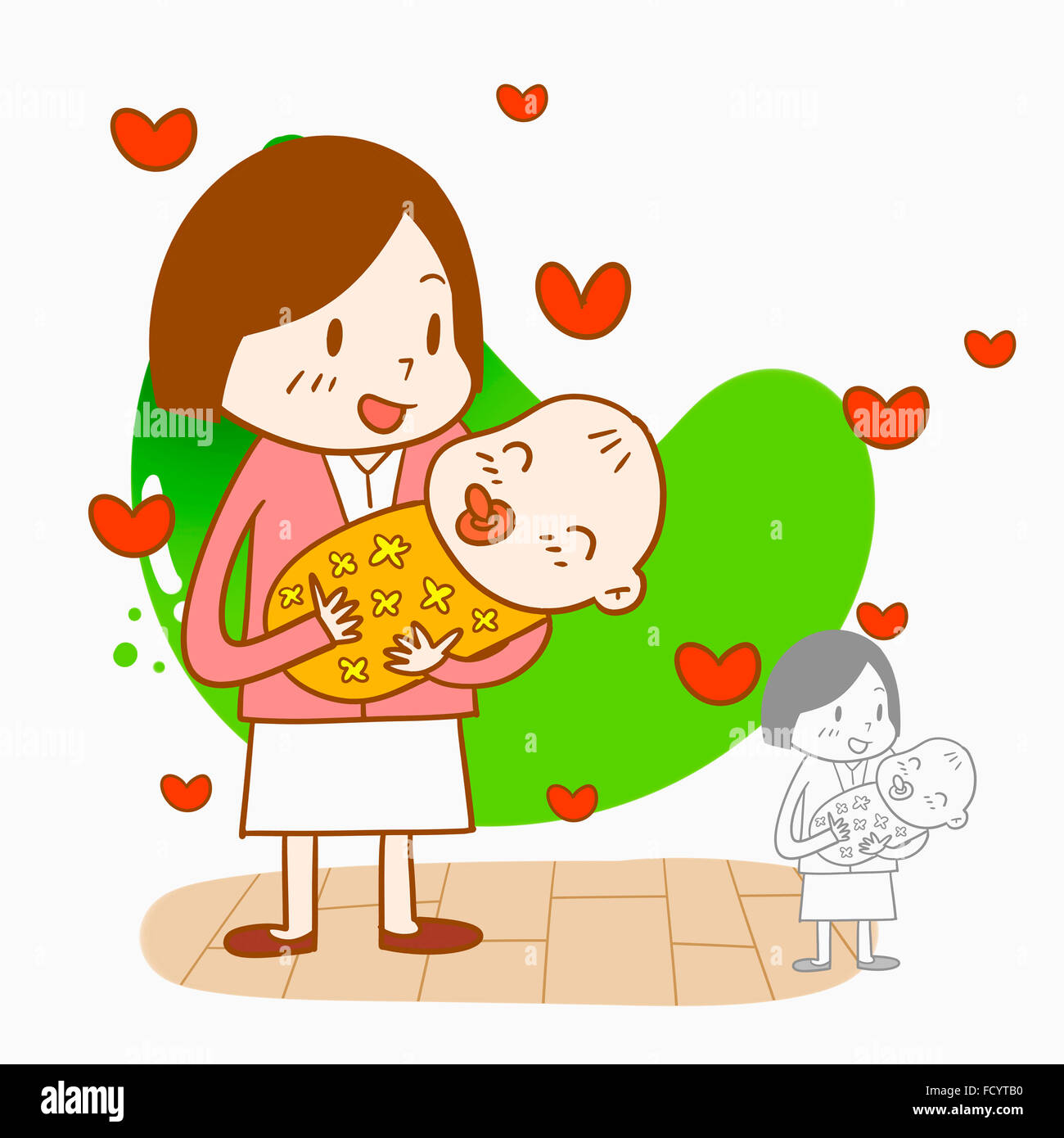 Smiling nurse holding a baby with hearts Stock Photo - Alamy