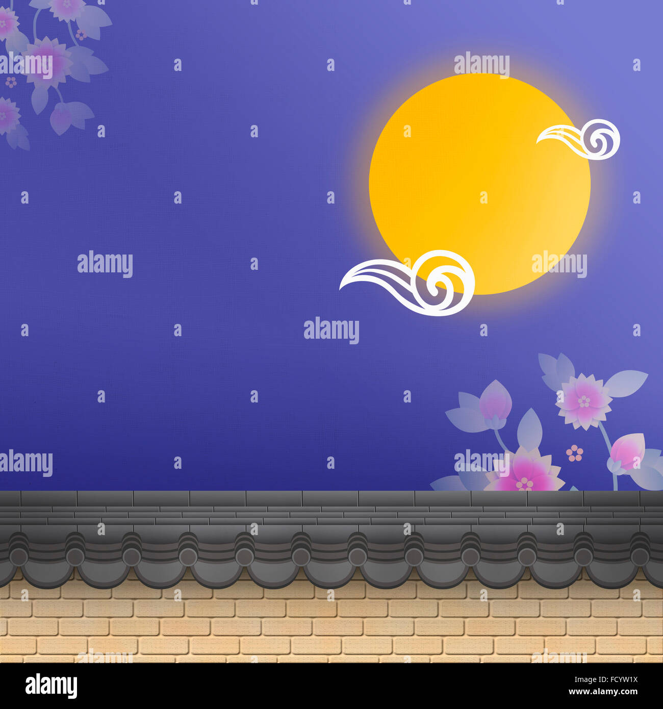 Traditional Korean wall and full moon Stock Photo - Alamy
