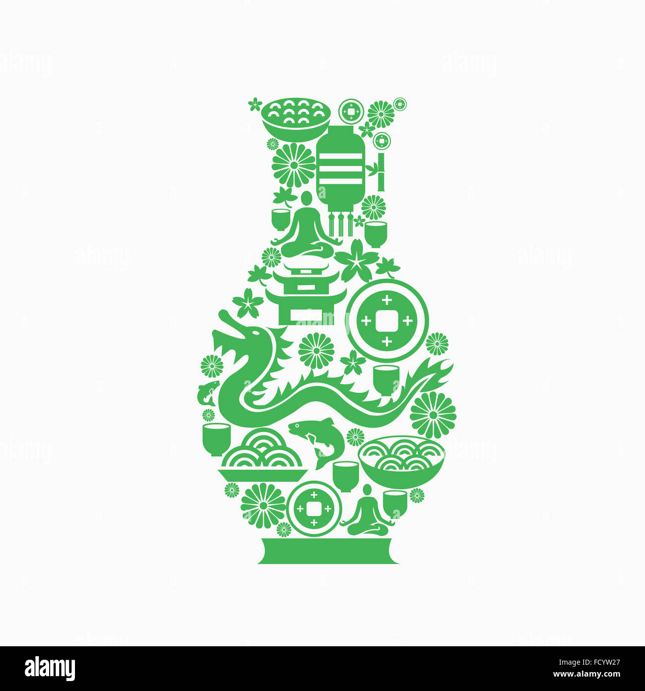 Gourd bottle, gourd-shaped bottle made of small icons about traditional ...