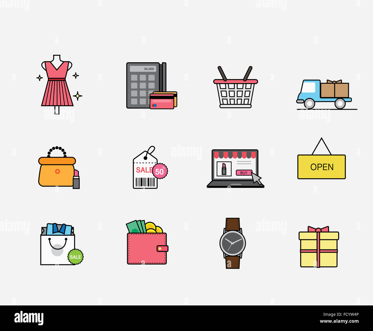 Set of various icons related to shopping Stock Photo - Alamy