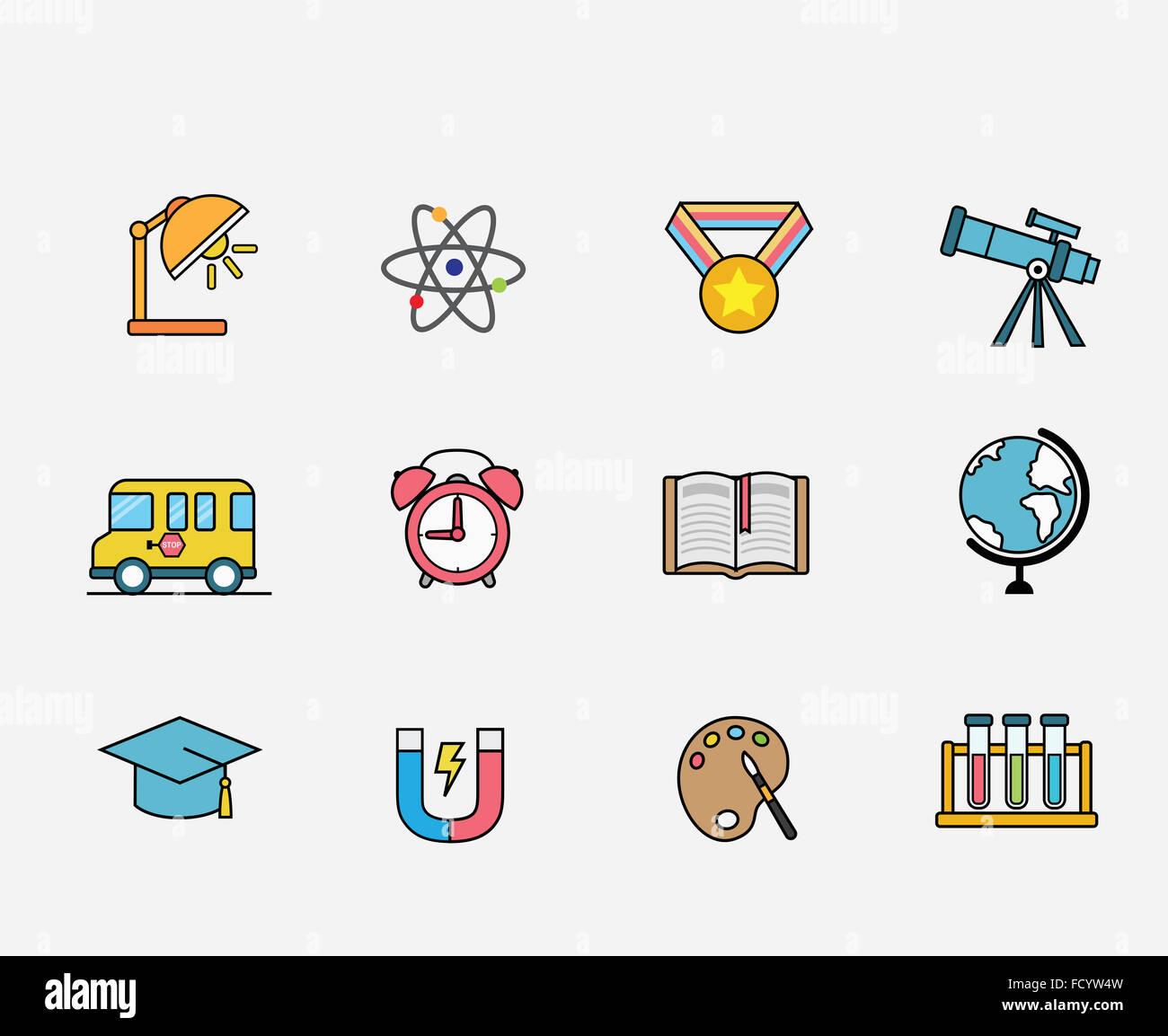 Set of icons related to school education Stock Photo - Alamy