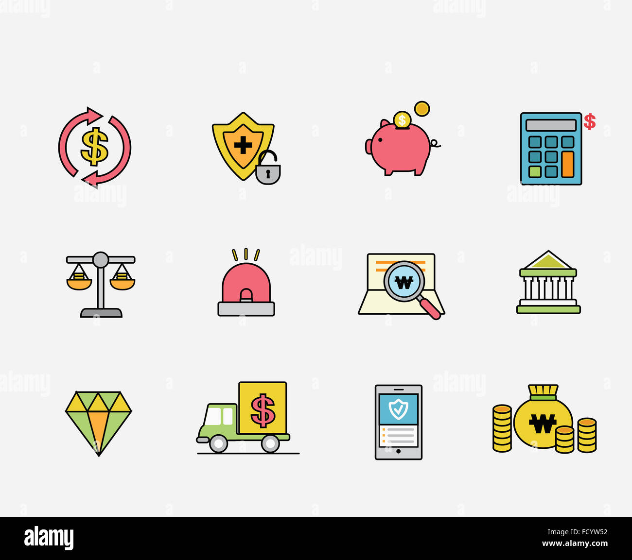 Set of icons related to economy Stock Photo - Alamy