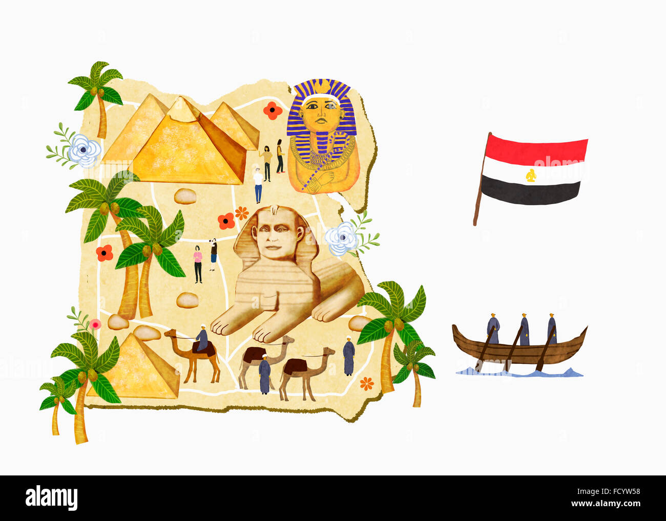 Map of Egypt with global landmarks Stock Photo - Alamy