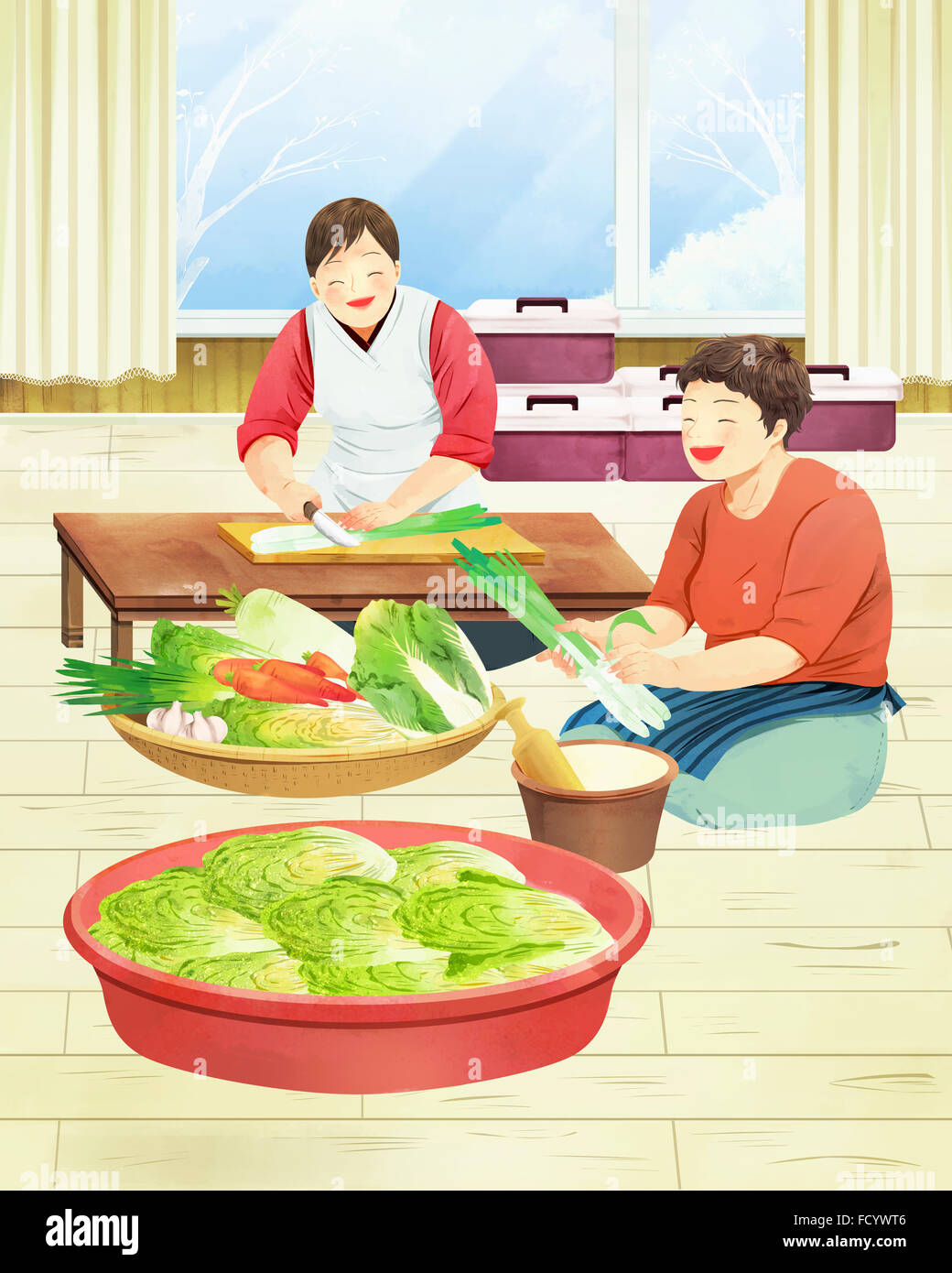 Couple making gimchi together Stock Photo - Alamy