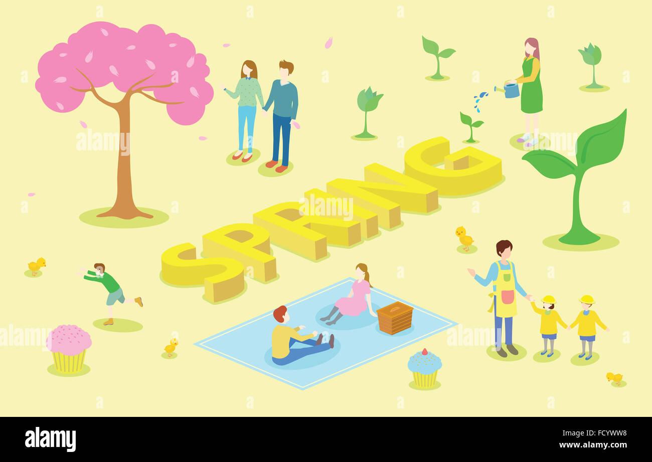 People in spring field Stock Photo - Alamy