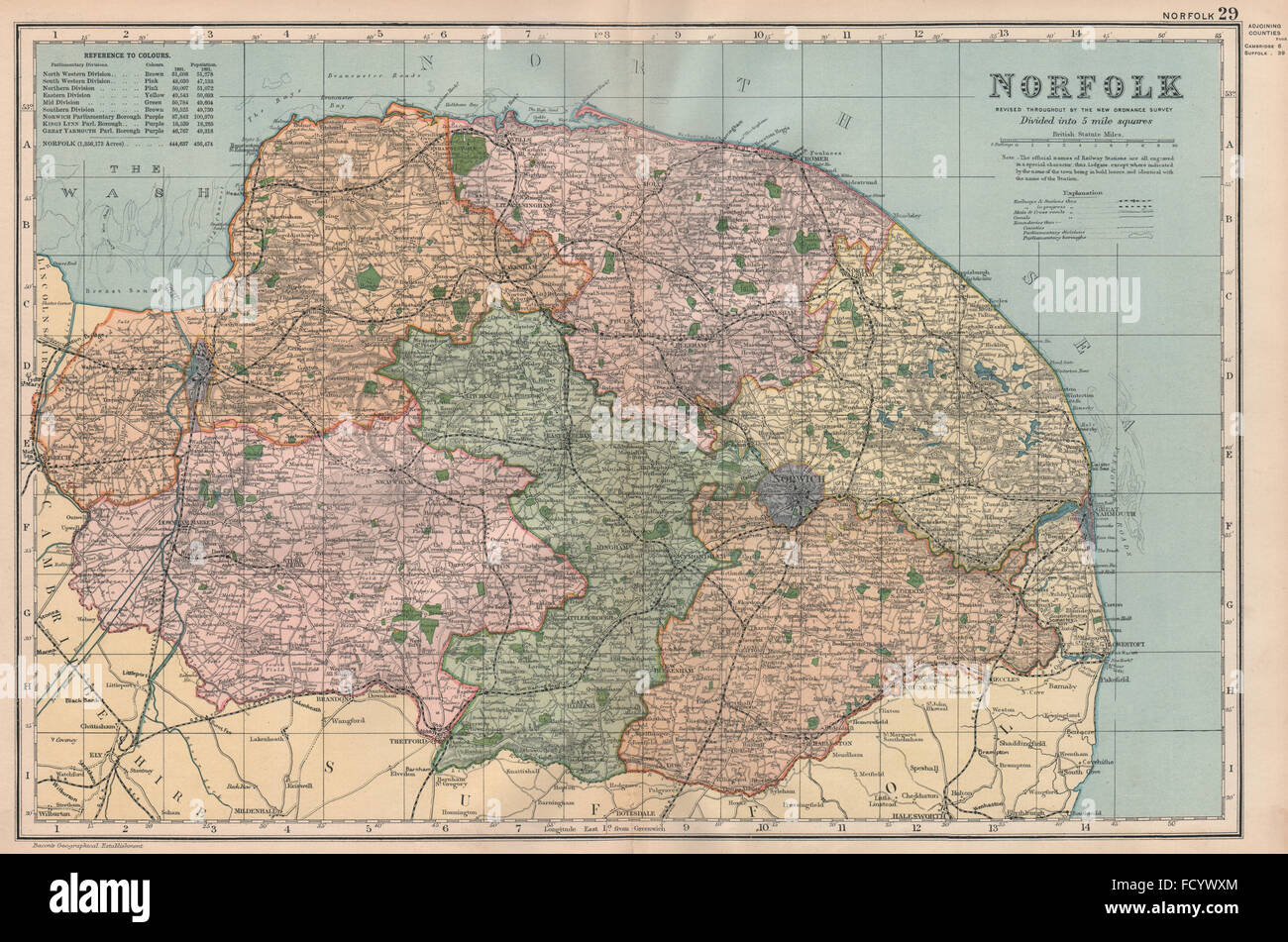 NORFOLK: Showing Parliamentary divisions, boroughs & parks. BACON, 1896 ...
