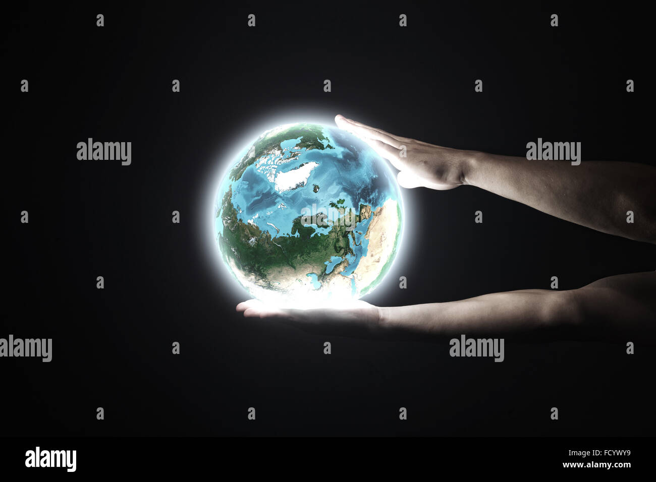 Close up of human hand holding Earth planet. Elements of this image are ...