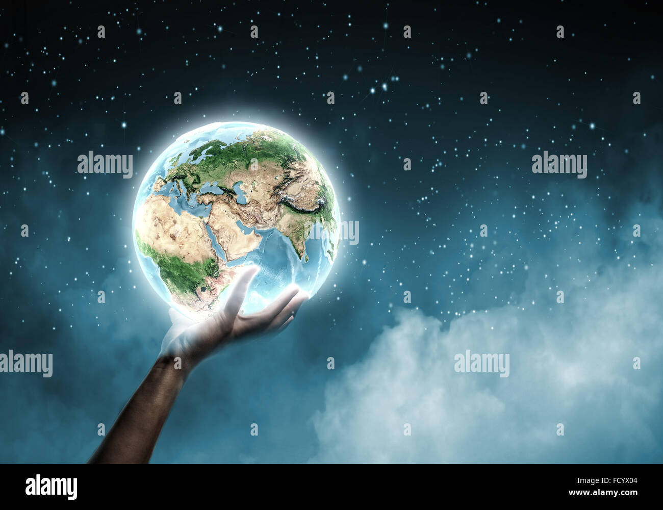 Close up of human hand holding Earth planet. Elements of this image are ...