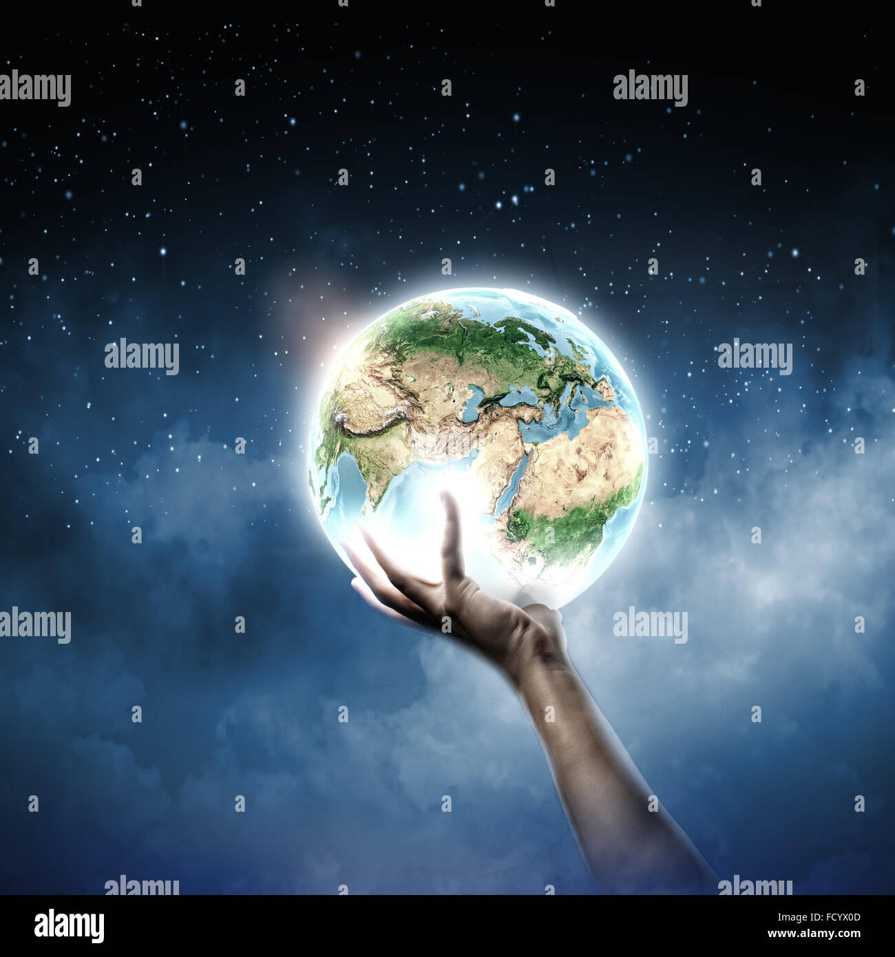 Close up of human hand holding Earth planet. Elements of this image are ...
