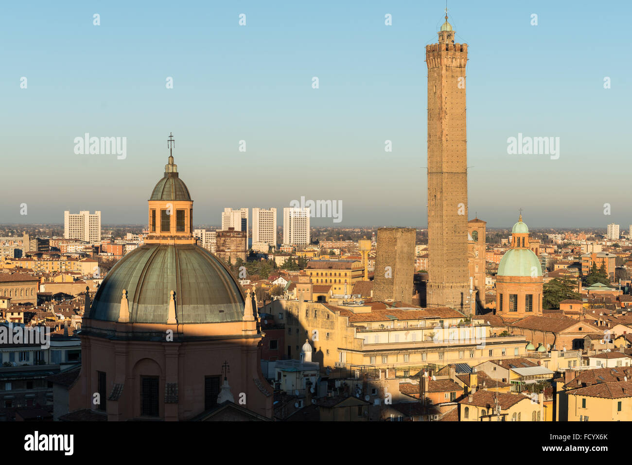 Aerial view of Bologna, Italy. Overhead view. Two towers (Torri Stock ...